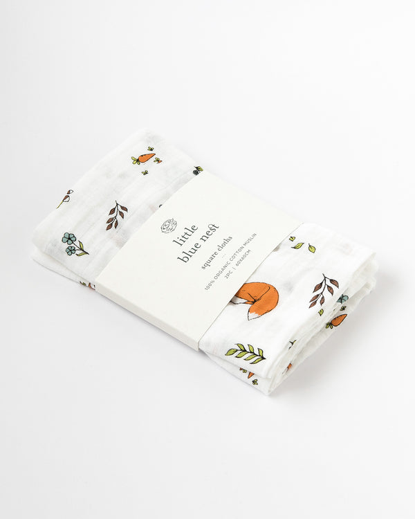 Muslin Squares Organic Cotton 2 Pack Woodland | Little Blue Nest